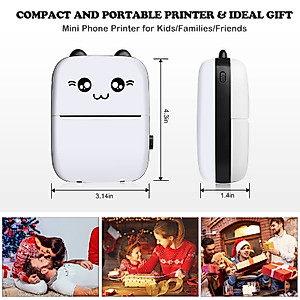 Mini Pocket Printer, Portable Thermal Printer with 3 Rolls Printing Paper for Android or iOS APP, Bluetooth Inkless Printer Gift for Kids, Friends, Used in Home, Office, Study, Work List Printing