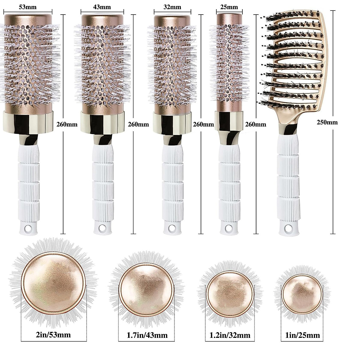 Aozzy Round Brush Set with Boar Bristle Curved Vented Hairbrush for Styling, Drying, and Healthier, Shinier Hair