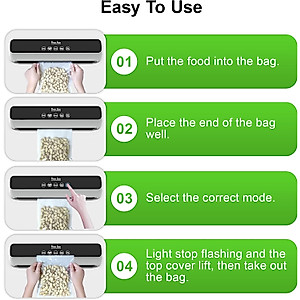 Vacuum Sealer, 80 Kpa One-Touch Full Automatic Vacuum Sealer with LED Touch Screen Indicator Lights, 15 Seal Bags & 1 Air Suction Hose, Air Sealing System for Food Storage Dry/Moist Modes