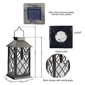 Solar Lantern NB-4 Solar Lantern Hanging Lanterns Waterproof LED Flickering Flameless Candle Mission Outdoor Garden Decorative Lights - Bronze 34.5x14x14cm