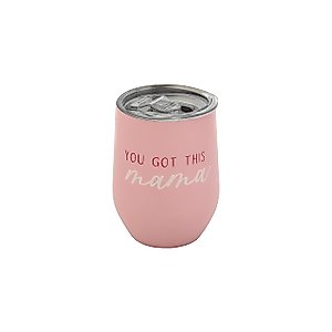 Pearhead You Got This Mama Stainless Steel Wine Tumbler with Press-In and Slide Locking Lid, Cute Motherhood Stemless Wine Glass Tumbler Mug, New Mom Accessory, 12oz