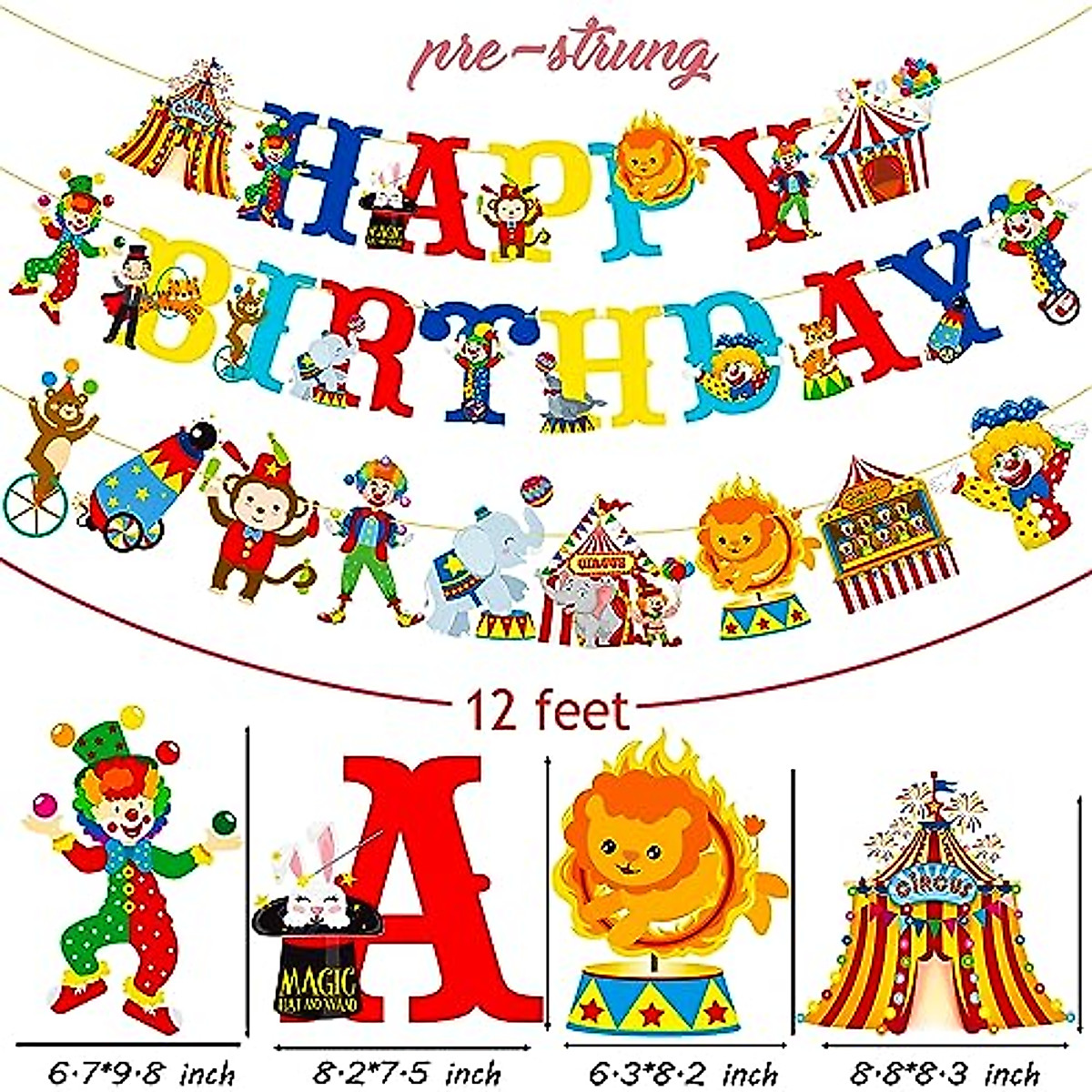 Circus Happy Birthday Banner Carnival Party Banners Circus Birthday Party Decorations 3Pcs Circus Theme Hanging Cutouts Banner for Carnival Baby Shower Supplies