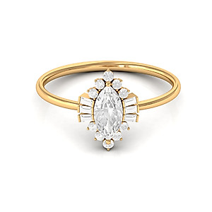 Rosec Jewels 1.25 CT White Sapphire Ring for Women, Antique White Sapphire Halo Ring, White Sapphire Gold Ring, Genuine White Sapphire Ring, 14K Yellow Gold, Size:US 7.50