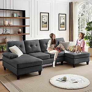 Chireca 111" Sectional Couch for Living Room, Modern Polyester Fibre U Shaped Sofa Couches with Double Chaise, Upholstered 4 Seater Sofa for Living Room, Apartment, Office, Dark Grey