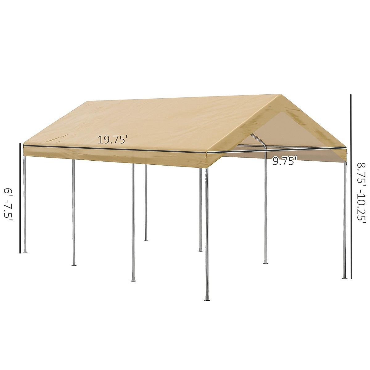 Outsunny 10' x 20' Party Tent and Carport, Height Adjustable Portable Garage, Outdoor Canopy Tent 8 Legs Without Sidewalls for Car, Truck, Boat, Motorcycle, Bike, Garden Tools, Beige
