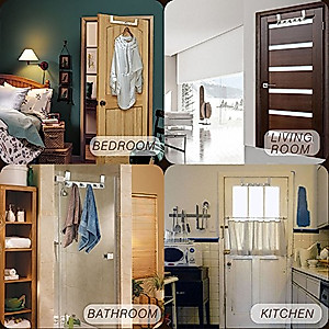 Flexzion Over The Door Hooks Organizer Stainless Steel - Removable Door Hanger Holder Rack with 6 Hooks for Bathroom Bedroom Kitchen Home Cubicle Cabinet Closet Clothes Coat Hat Belt Bag and Towel