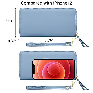 VOCUS Womens Wallet RFID Blocking Zip Around Wallet PU Leather Large Travel Long Purse Credit Card Holder with Wristlet