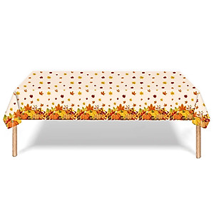 ibohr 3 Pack Thanksgiving Disposable Tablecloth Fall Maple Pumpkin Vinyl Waterproof Rectangle Thanksgiving Plastic Tablecloths for Fall Decorations for Home, Party Decor, 54 x 108 inch