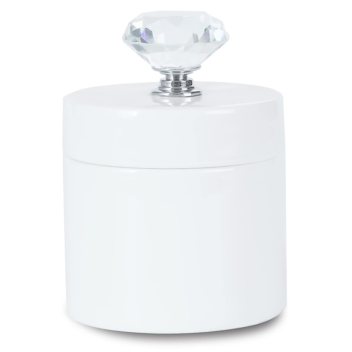 ONTUBE Porcelain Cotton Swabs Holder Organizer with Crystal Lid and Easy to Clean, White (Silver Lid,Set of 1)