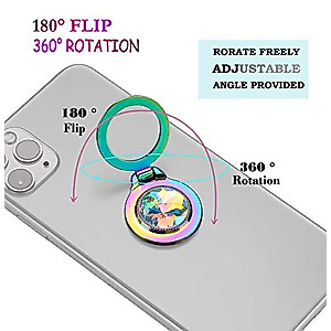 lenoup Iridescent Glitter Bling Bling Phone Ring Holder,Rainbow Sparkle Phone Ring Artificial Diamond Stand,Teal Rhinestone Cell Phone Finger Ring