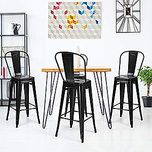 COSTWAY Metal Bar stools Set of 4, with Removable Back, 30'' Bar Height Stools with Rubber Feet, Stylish and Modern Chairs, for Kitchen, Dining Rooms, and Side Bar (Black-Update, 30'')