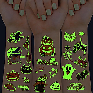 124 Pcs Glow Temporary Tattoos for Kids Non-Repeating, Glow in dark Style Fake Tattoos Stickers for Boys and Girls, Birthday Decorations Luminous Party Supplies Rewards Gifts for Children