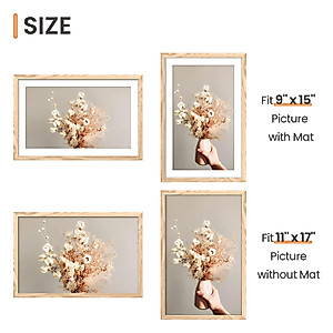 upsimples 11x17 Picture Frame Set of 5, Display Pictures 9x15 with Mat or 11x17 Without Mat, Wall Gallery Photo Frames, Natural