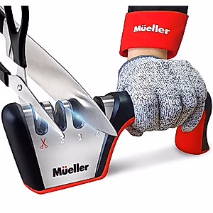 Mueller 4-in-1, 4-Stage Best Knife Sharpener for Hunting, Heavy Duty Diamond Blade Really Works for Ceramic, Steel Knives and Scissors
