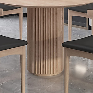 LITFAD Round Pedestal Modern Dining Table Wood Color Fixed Table of Solid Wood Simplicity Style Dining Room Home Furniture Kitchen Table - Natural 51.2" L x 51.2" W x 29.5" H