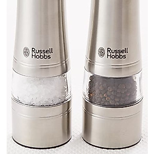Russell Hobs 7923JP Electric Mill, Salt and Pepper (Set of 2), Wood Stand Set, Silver