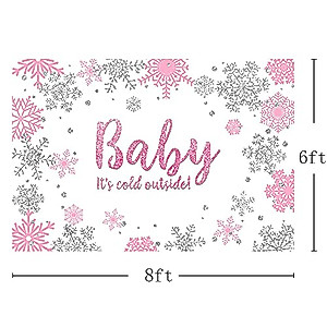 MEHOFOTO 8x6ft Winter Girl Baby Shower Photo Background Props Snowflakes Pink and Silver Backdrops Party Decoration Baby It's Cold Outside Photo Photo Banner for Dessert Table Supplies