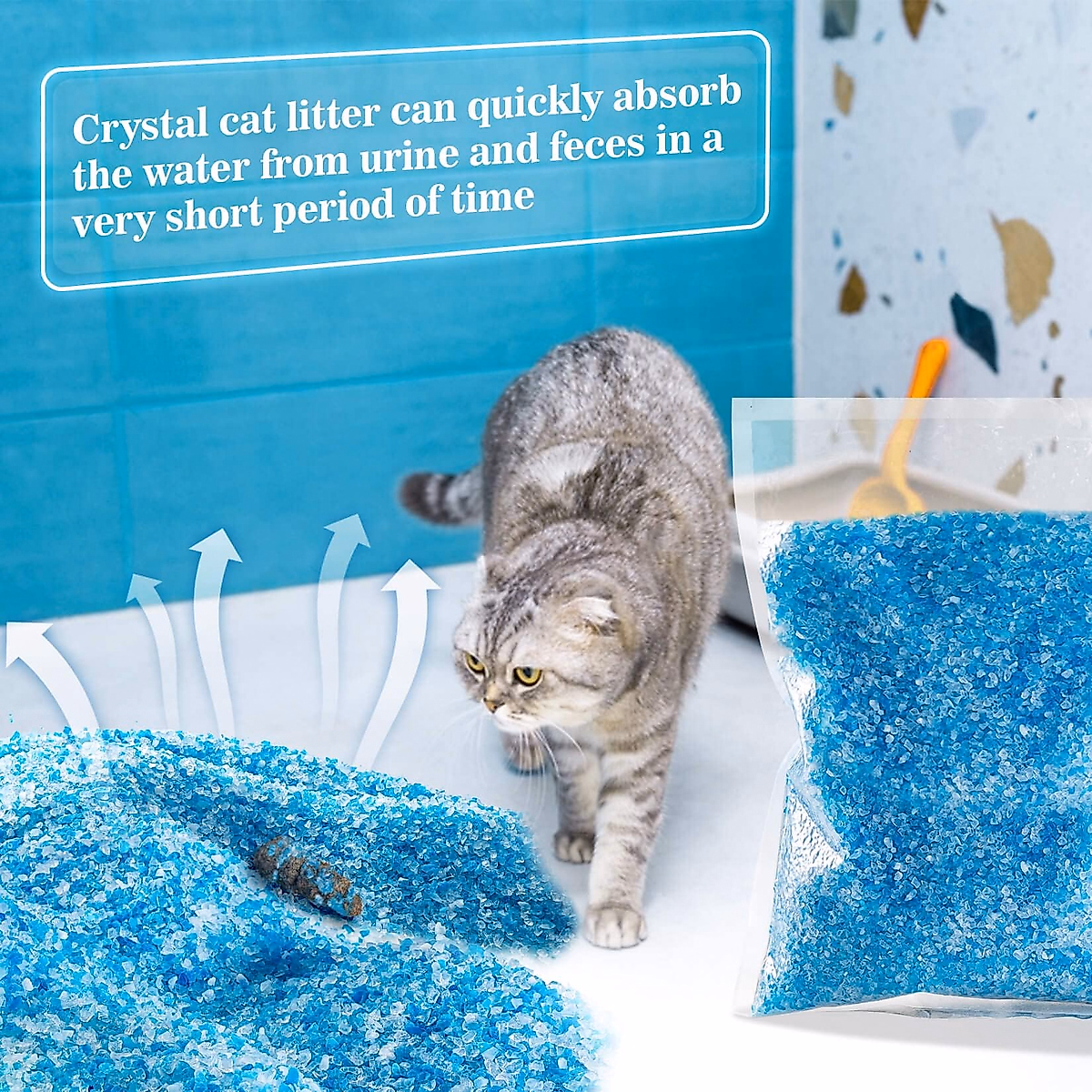 Sukh 14.8 OZ Crystal Cat Litter - Cat Litter Crystals Premium Blue White Clear Dust-Free Low Tracking,Odor Control Litter Crystals Silica Gel Color Particles Water Absorption Cats Litter Pet Supplies
