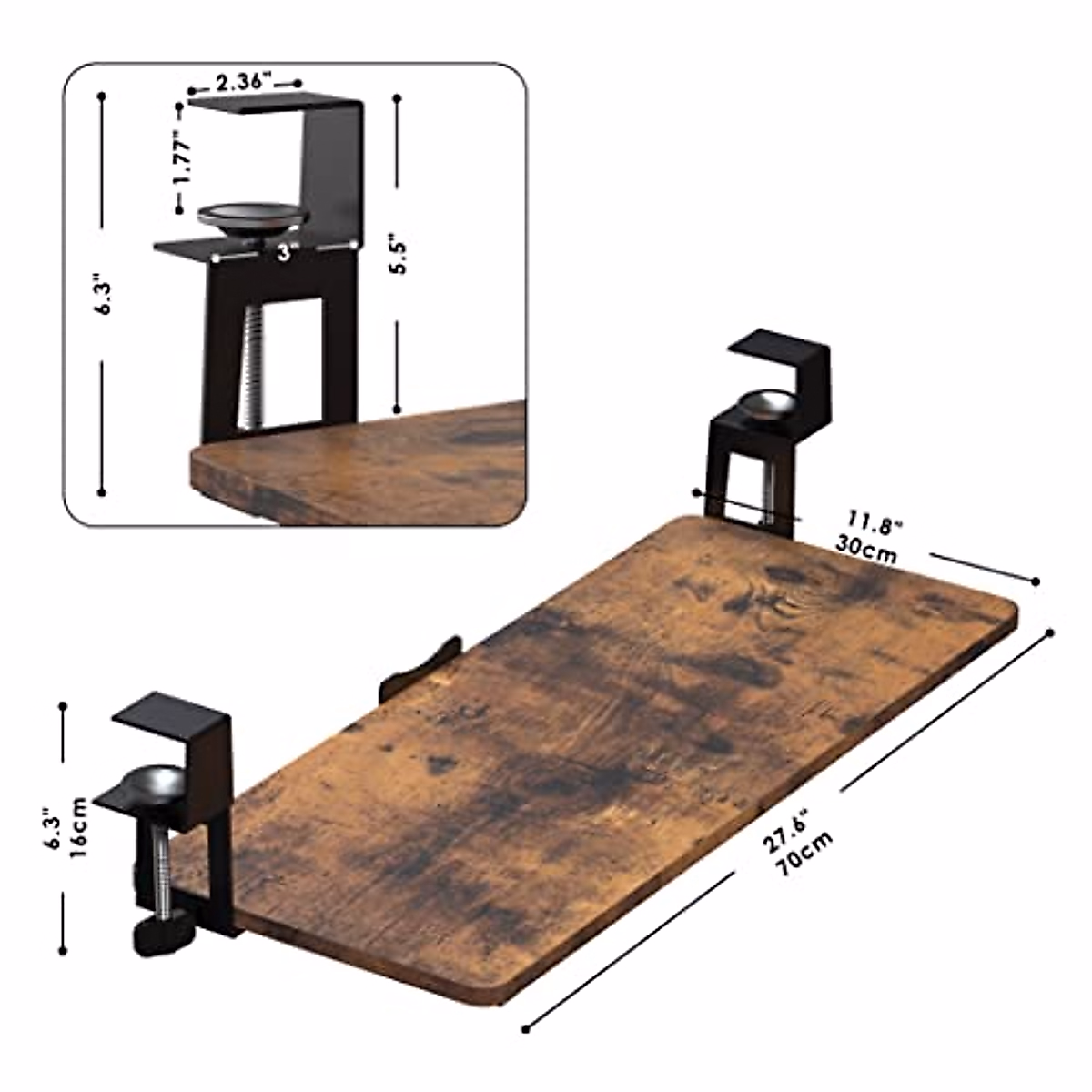 Keyboard Tray 27" Large Size, Keyboard Tray Under Desk with C Clamp, Computer Keyboard Stand Slide Pull Out, No Screw into Desk, for Home or Office