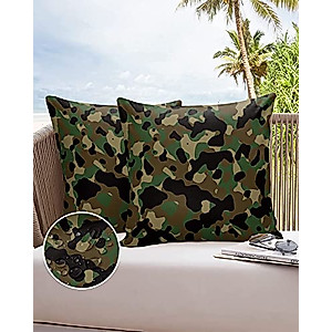 Funnywall88 Waterproof Throw Pillow Covers Set of 2 Camo Couch Pillow Cases Outdoor Sofa Cushion Cover Home Decor for Bed Living Room, 18" x 18"
