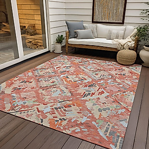 Addison Rugs Chantille ACN1328 Coral 8' x 10' Indoor/Outdoor, Machine Washable, Easy Clean, Non Shedding, Bedroom, Living Room, Dining Room, Kitchen, Patio Rug