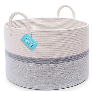 OrganiHaus Baby Hamper for Nursery 20x13, Large Toy Basket, Extra Large Basket for Blankets Living Room, Woven Laundry Basket, Large Blanket Basket Living Room, Gray Large Woven Basket