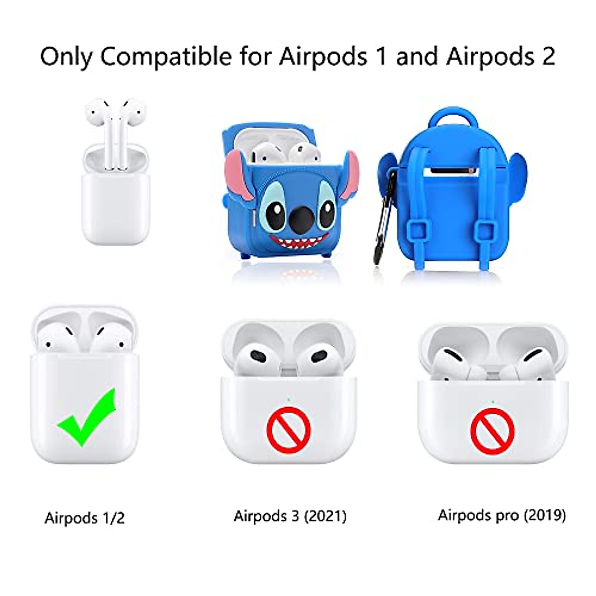 Case for Airpods 1 and Airpods 2, Suublg Silicone Airpod Charging Case Protective Covers with 3D Shoulder Bag Backpack Design, with Keychain