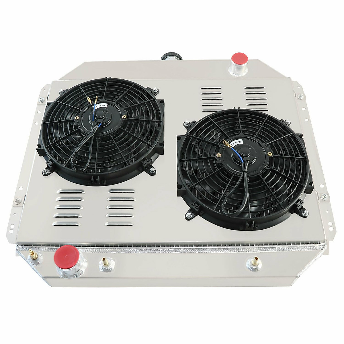 Rubivel 433 Radiator Replacement for 1966-1979 Ford F100 F150 F250 F350 Bronco 1967 1968 1969 1970 1971 1972 1973 1974 1975 1976 1977 1978, 4 Row All Aluminum Radiator+ Shroud Fan+Thermostat Relay