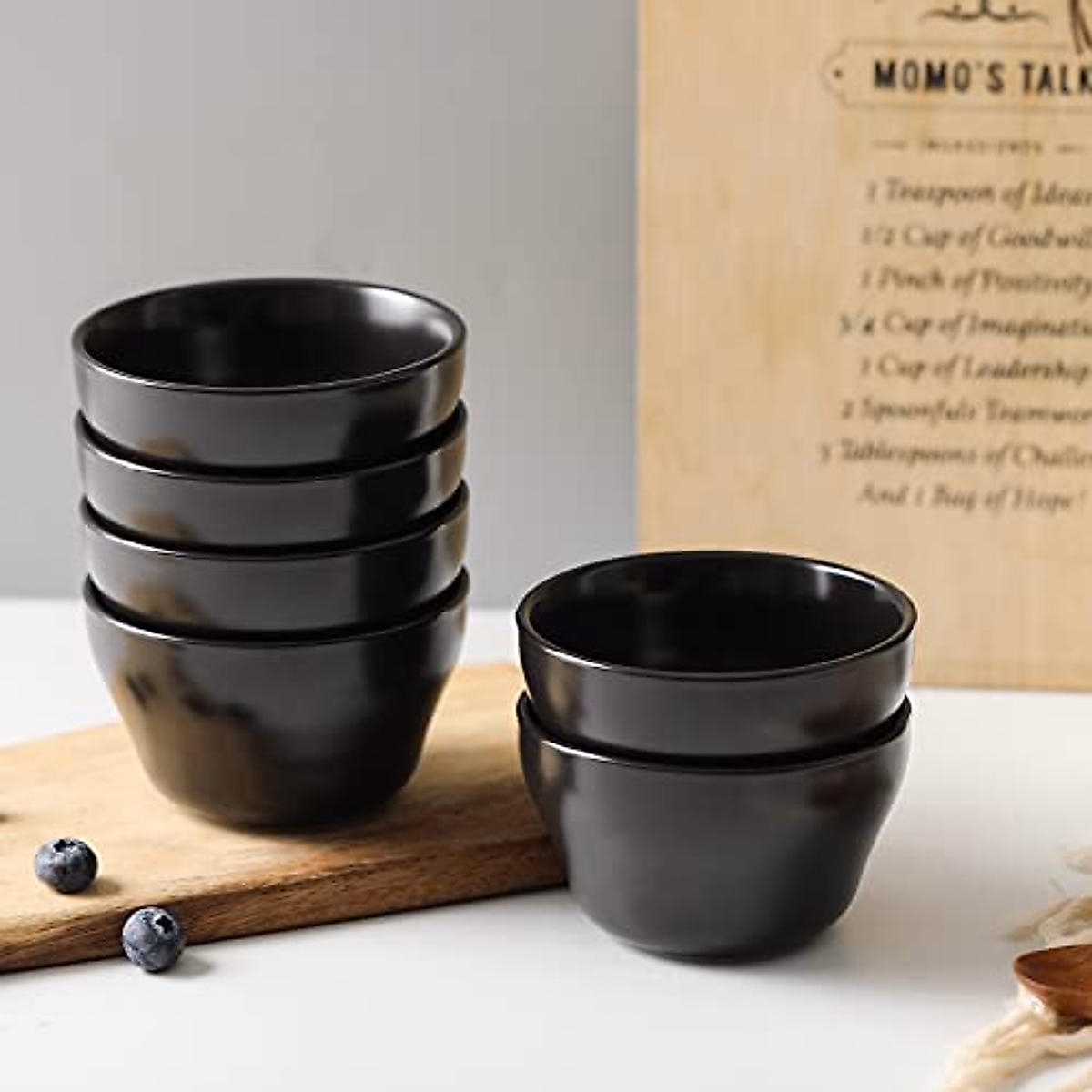 Selamica Ceramic Small Bowls Dessert Bowls 8oz Bouillon Cups for Dessert Soup Dipping Sauce Coffee Cupping Microwave and Dishwasher Safe - Set of 6(Black)