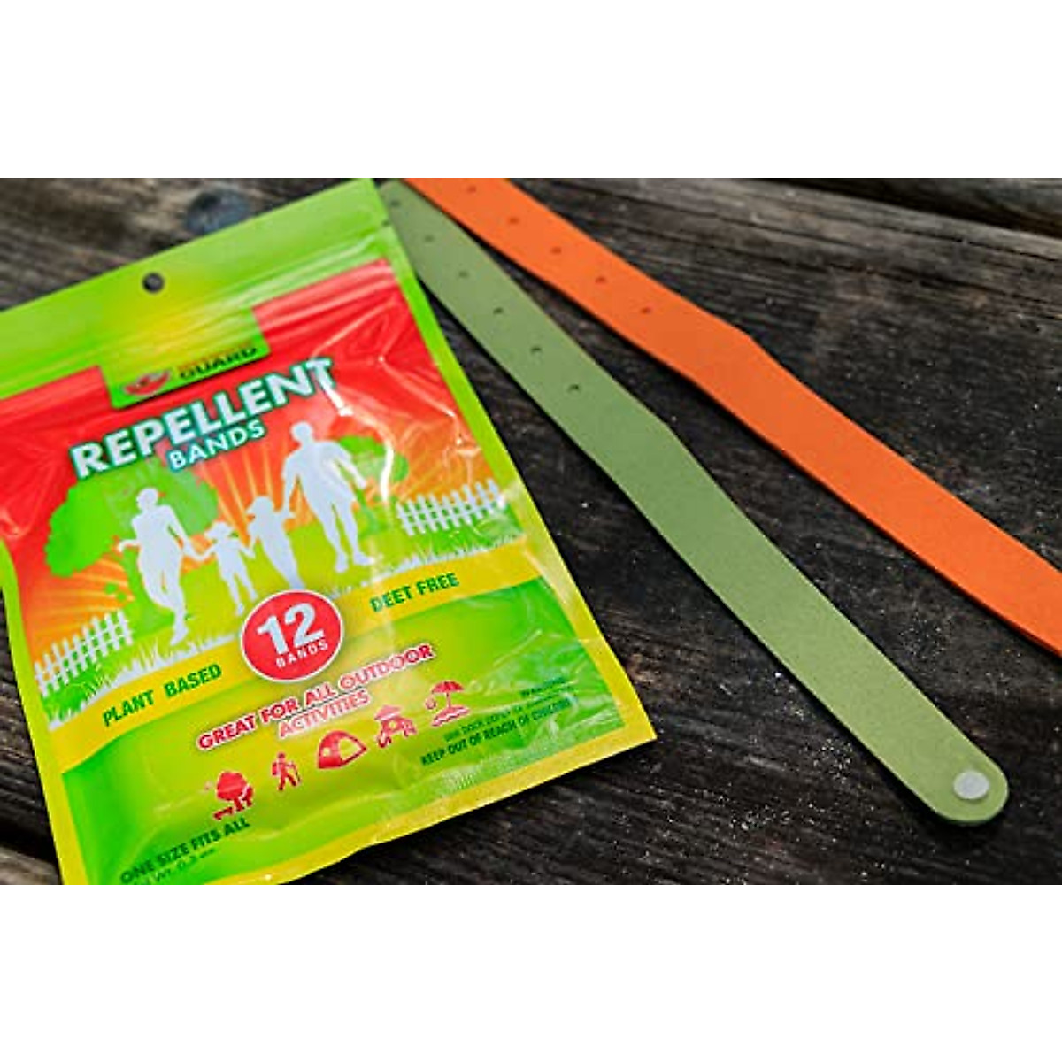 Mosquito Guard Repellent Bands / Bracelets (12 Pack) Made with Natural Plant Based Ingredients - Citronella, Lemongrass Oil. DEET Free