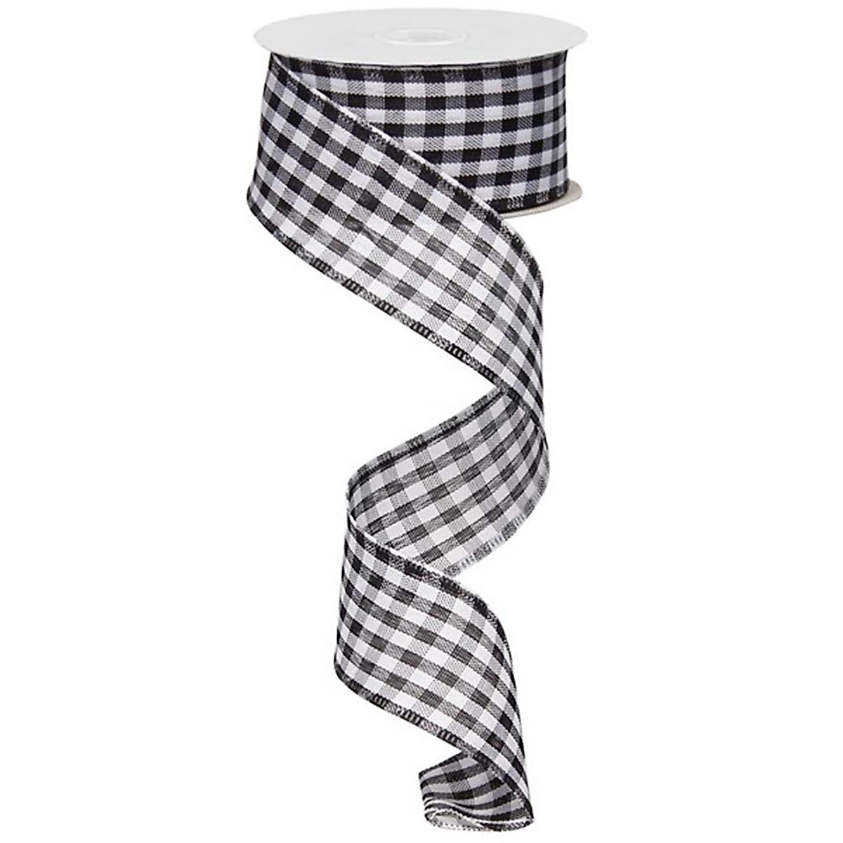 Gingham Check Wired Edge Ribbon, 1.5" x 10 Yards (Black, White)