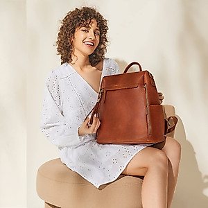 S-ZONE Vintage Genuine Leather Totes for Women Purse Handbag with Anti-thief Backpack Large