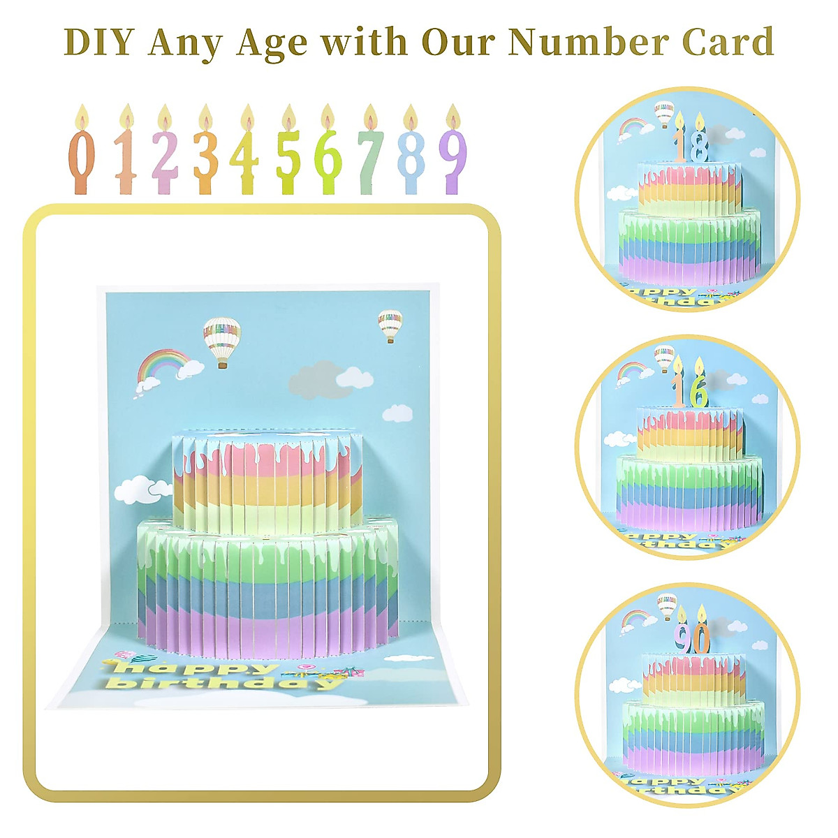 GREETING ART Rainbow Birthday Cake Birthday Pop Up Card, 6x6-3D Birthday Greeting Card, Pop Up Birthday Card for Mom, Happy Birthday Card for Kids, Celebration Cards