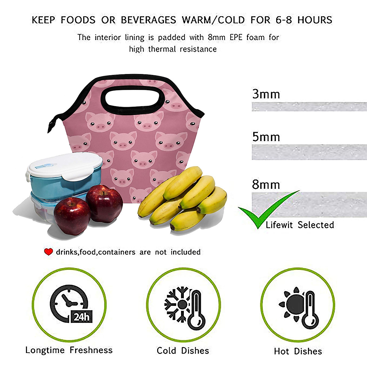 Cartoon Pink Pig Lunch Bag Insulated Cooler Lunch Box, Cute Animal Reusable Tote Outdoor Travel Picnic Bags For Snacks Organizer for Women Kids Students School Office Work