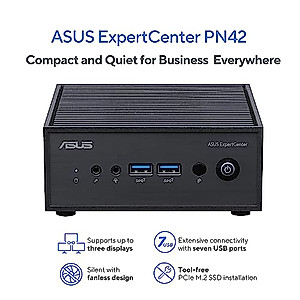 ASUS ExpertCenter PN42 Fanless Mini PC Barebone with Intel 12th gen Quad Core N100, Dual 4K Support, Dual LAN, 7 x USB, COM Port, WiFi 6E, Bluetooth, VESA Mount