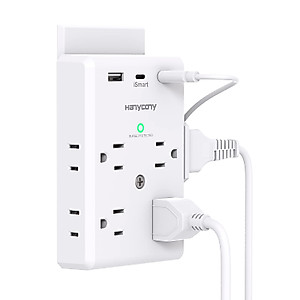 Multi Plug Outlet Extender with USB C Ports, 3 Sided Power Strip with 900J Surge Protector, 8 Outlets Splitter with 3 USB Wall Charger, Wall Adapter Spaced for Home Travel Office Dorm Room, ETL Listed
