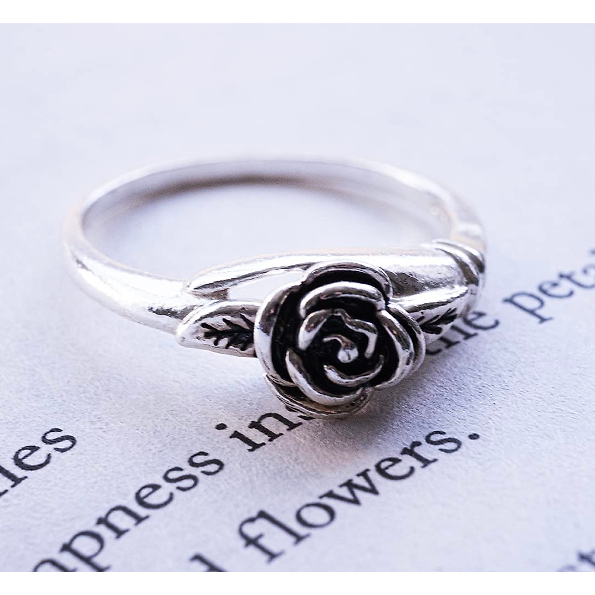 Hoops & Loops Sterling Silver Oxidized Flower Rose Ring, Size 6