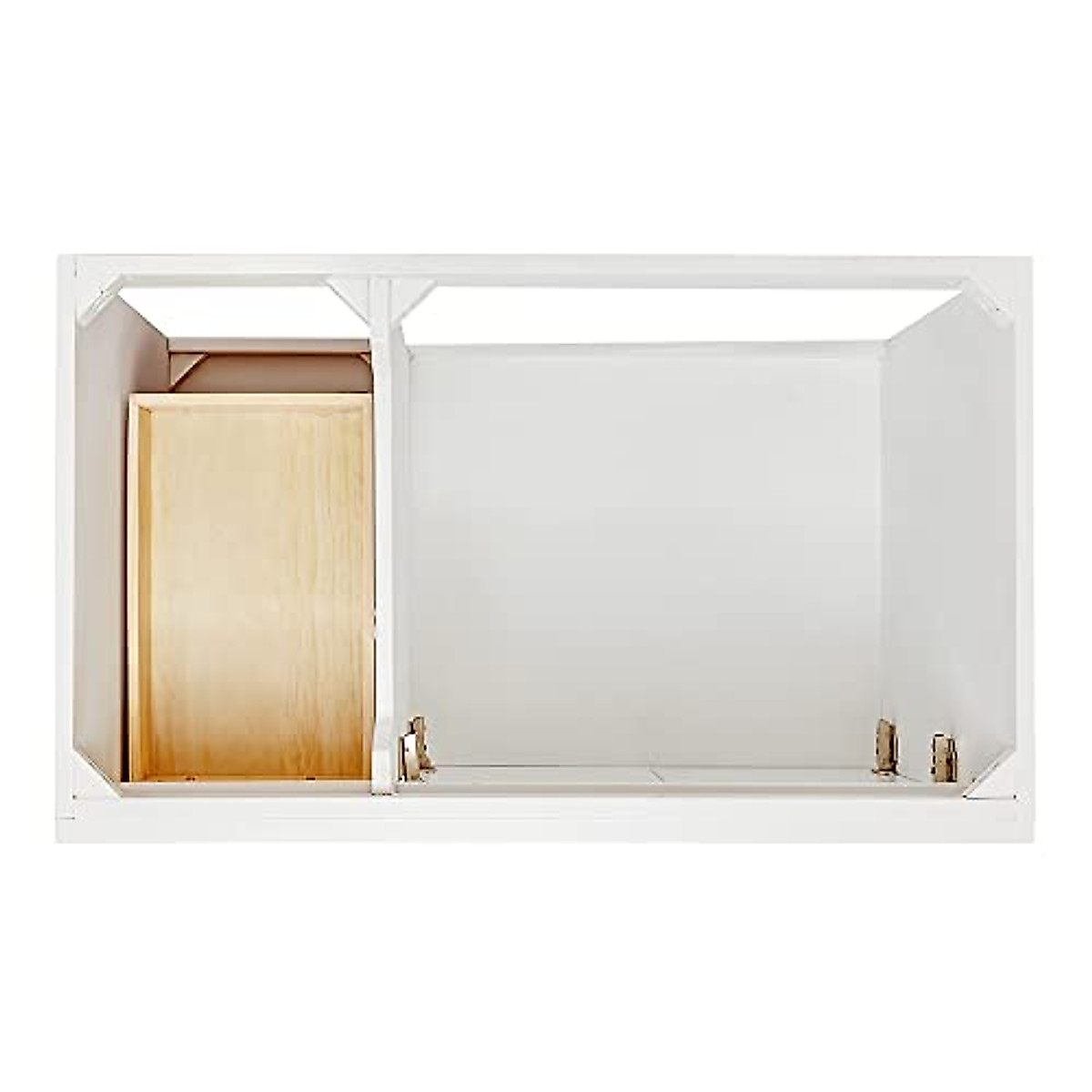 ARIEL 36" White Bathroom Vanity Base Cabinet, Right Offset Sink Configuration, 2 Soft-Closing Doors, 2 Full Extension Dovetail Drawers, 1 Enclosed Large Storage Shelf, Brushed Nickel