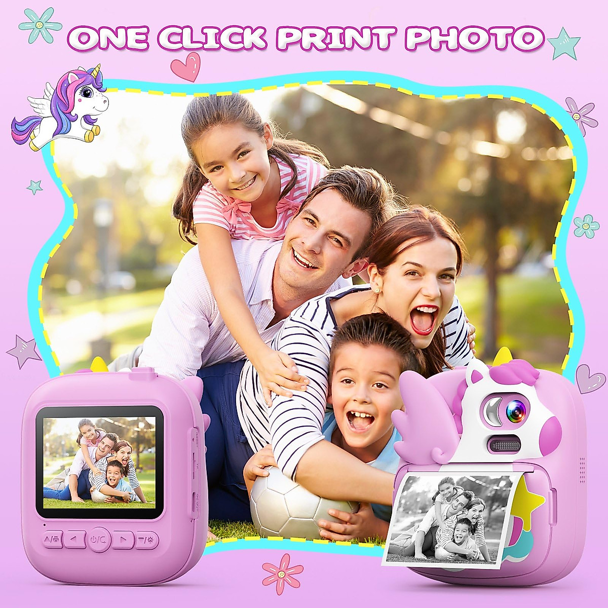 CAMCLID Kids Camera Instant Print, 12MP & 1080P Instant Camera for Kids with 32G Card & Print Paper, Selfie Digital Video for Toddler,Christmas Birthday Gifts for Girls Boy Age 3-12 (Purple)