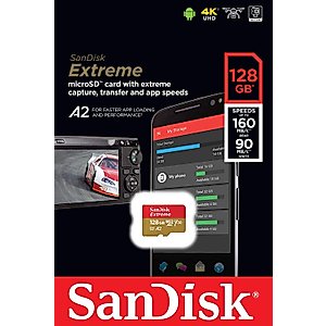 SanDisk 128GB Micro SDXC Extreme Memory Card for DJI Drones Works with Mini 3 Pro, Mini 3, DJI RC (SDSQXA1-128G-GN6MN) Class 10 Bundle with (1) Everything But Stromboli Micro SD Card Reader