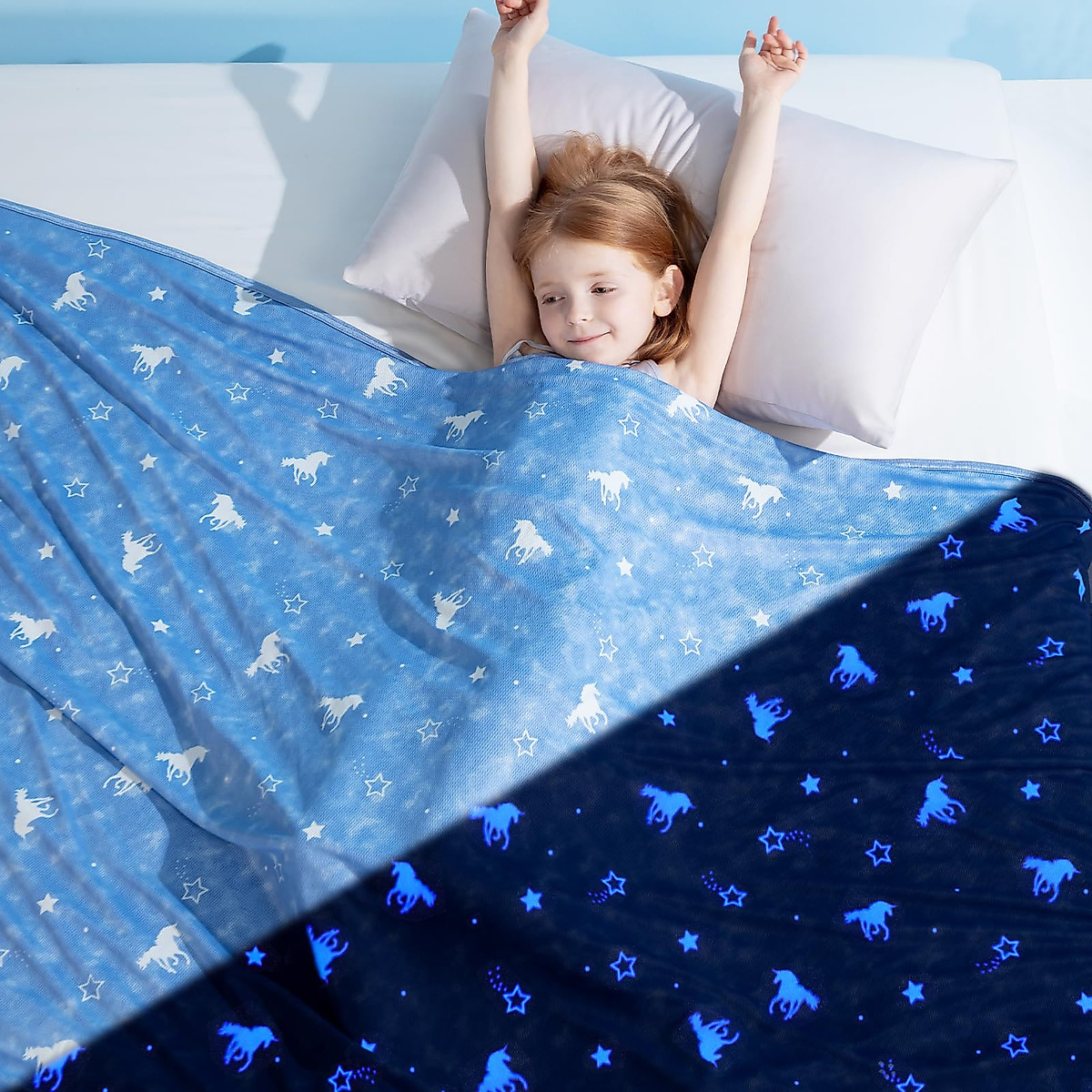Elegear Kids Cooling Blanket for Hot Sleeper, Glow in The Dark Blanket As Gifts for Girls Boys, Q-Max>0.5 Arc-Chill 3.0 Cool Fabric Keep Body Cool, Soft Summer Cold Blanket for Sleeping 51" x 67"