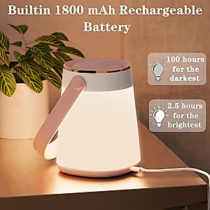 Lotuze Night Light Dimmable for Kids, Rechargeable Portable Touch Lamp with Alarm Clock, Nursery Night Light with Time and Temperature Display for Bedroom, Nursery