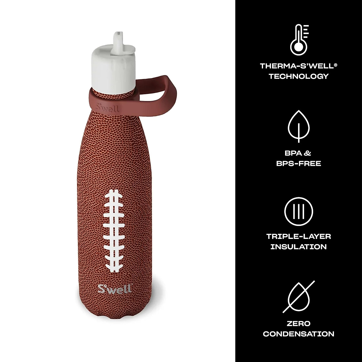 S'well Stainless Steel Water Bottle with Flip Straw Cap and Handle, 17oz, End Zone, Triple Layered Vacuum Insulated Containers Keeps Drinks Cold for 36 Hours and Hot for 10, Perfect for On the Go