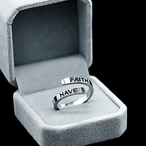 Uloveido Stainless Steel Have Faith Mantra Inspirational Wedding Band Ring Religious Jewelry Gifts for Best Friend Y779 (silver, 9)