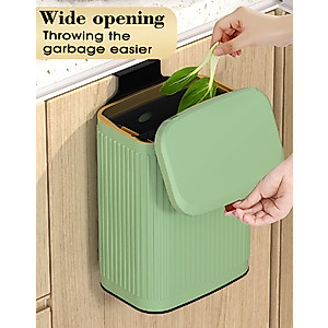 GloDeals Kitchen Trash Can with Lid, 2 in 1 Small Garbage Can Compost Bin Countertop, Wall-Mounted Under Sink Indoor Trash Bin for Kitchen, Bathroom, Cabinet Trash Can Hanging (Vintage Green/2.1Gal)