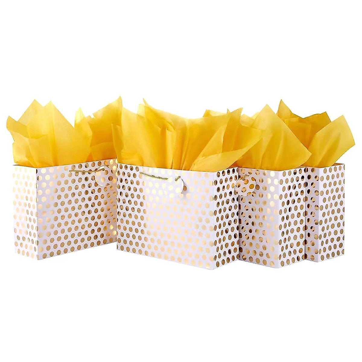 Bobobag 4 Pack 16.5" Extra Large Gift Bags with Tissue Paper for Mother's Day, Birthday Presents (gold polka dot)
