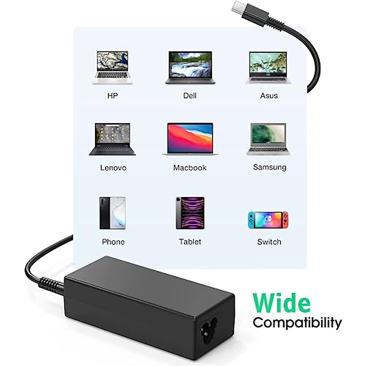 Universal USB C Laptop Charger 65w 45w for Dell Hp Lenovo Acer Razer Blade Stealth Samsung Chromebook MacBook Asus Fast Charging Type C Slim Travel Power Adapter