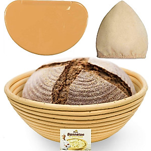 Round Bread Banneton Proofing Basket - 9 Inch Baskets Sourdough Brotform Proofing Basket and 9 Inch Bread Banneton Proofing Basket - Baking Bowl