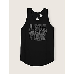 Victoria's Secret Pink Knit Racerback Perfect Tank Top, Pure Black, X-Large