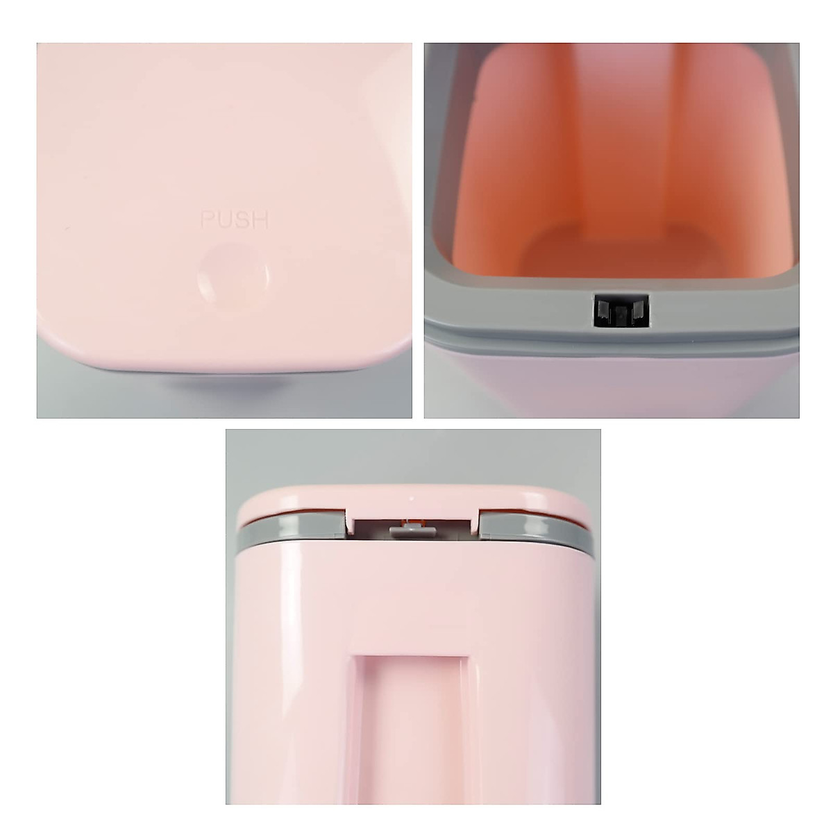 Vababa Mini Plastic Waste Can, 2 L/0.5 Gallon Push-Button Trash Can, Pink